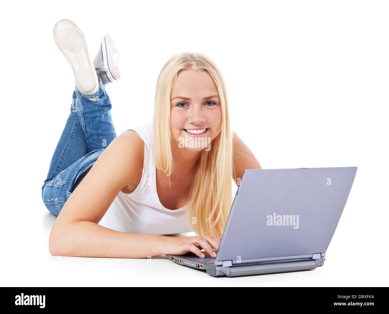 Attractive girl with laptop computer. All on white background Stock ...