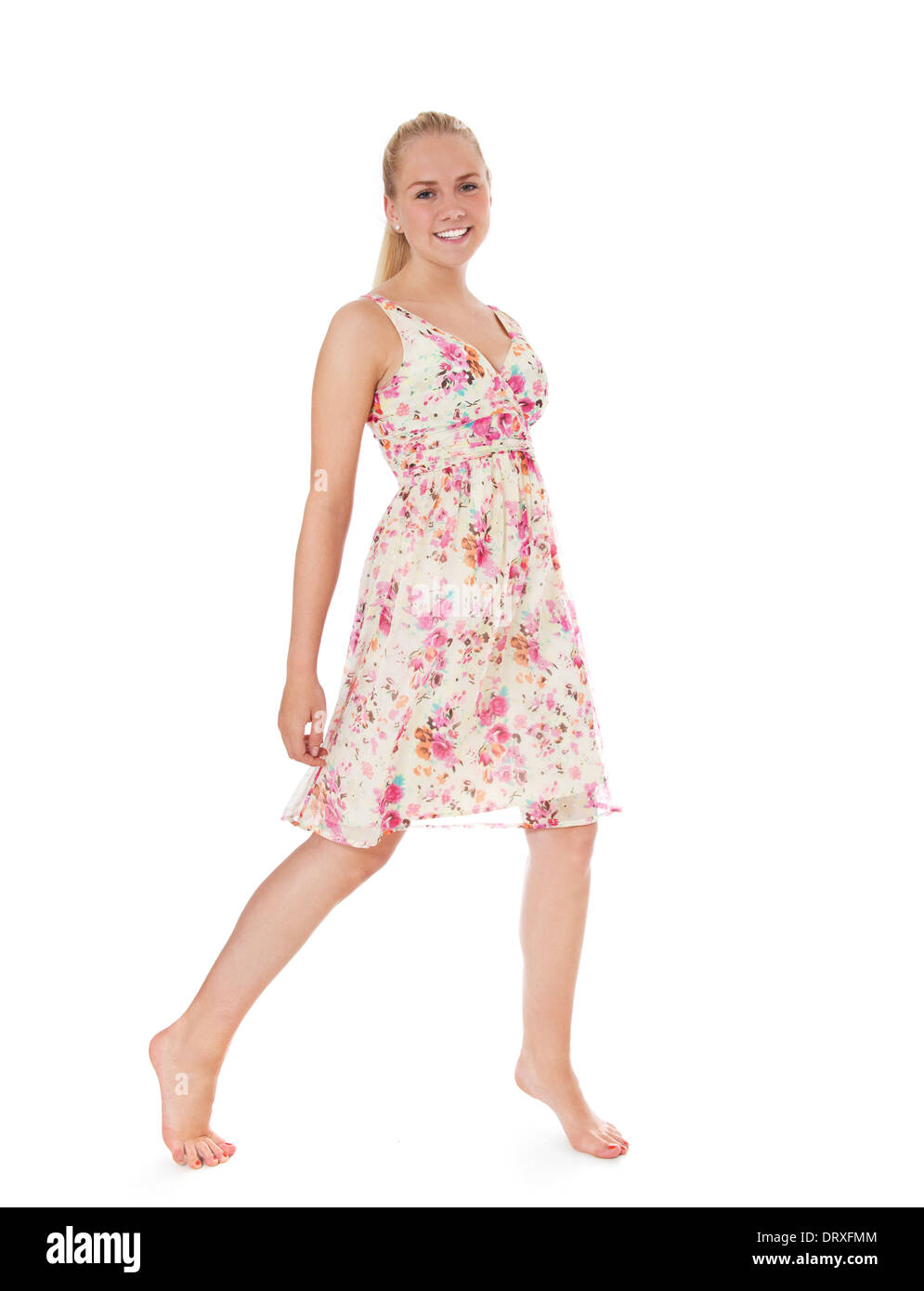 Attractive teenage girl in summer dress. all on white background Stock ...