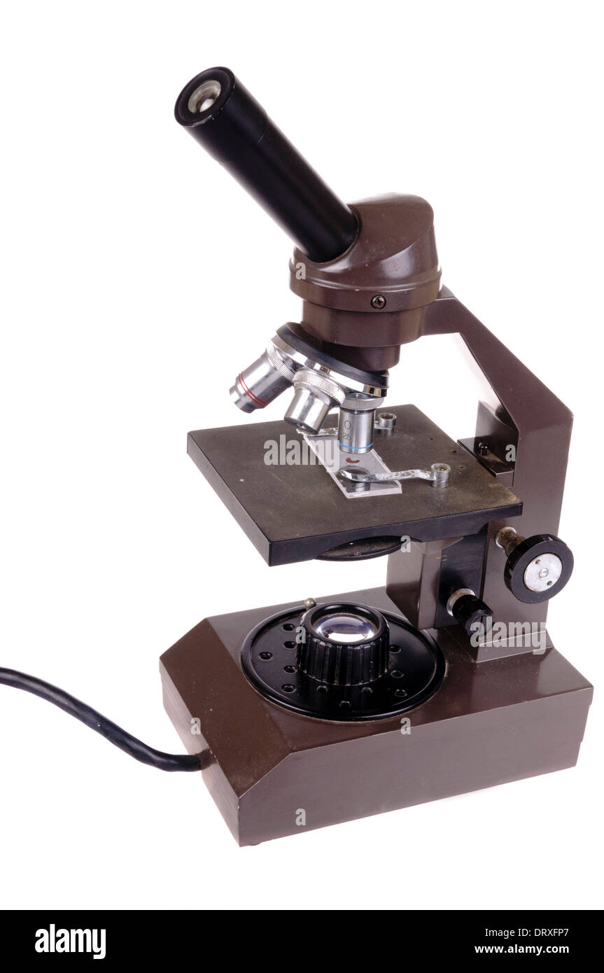 old used microscope isolated on white Stock Photo - Alamy