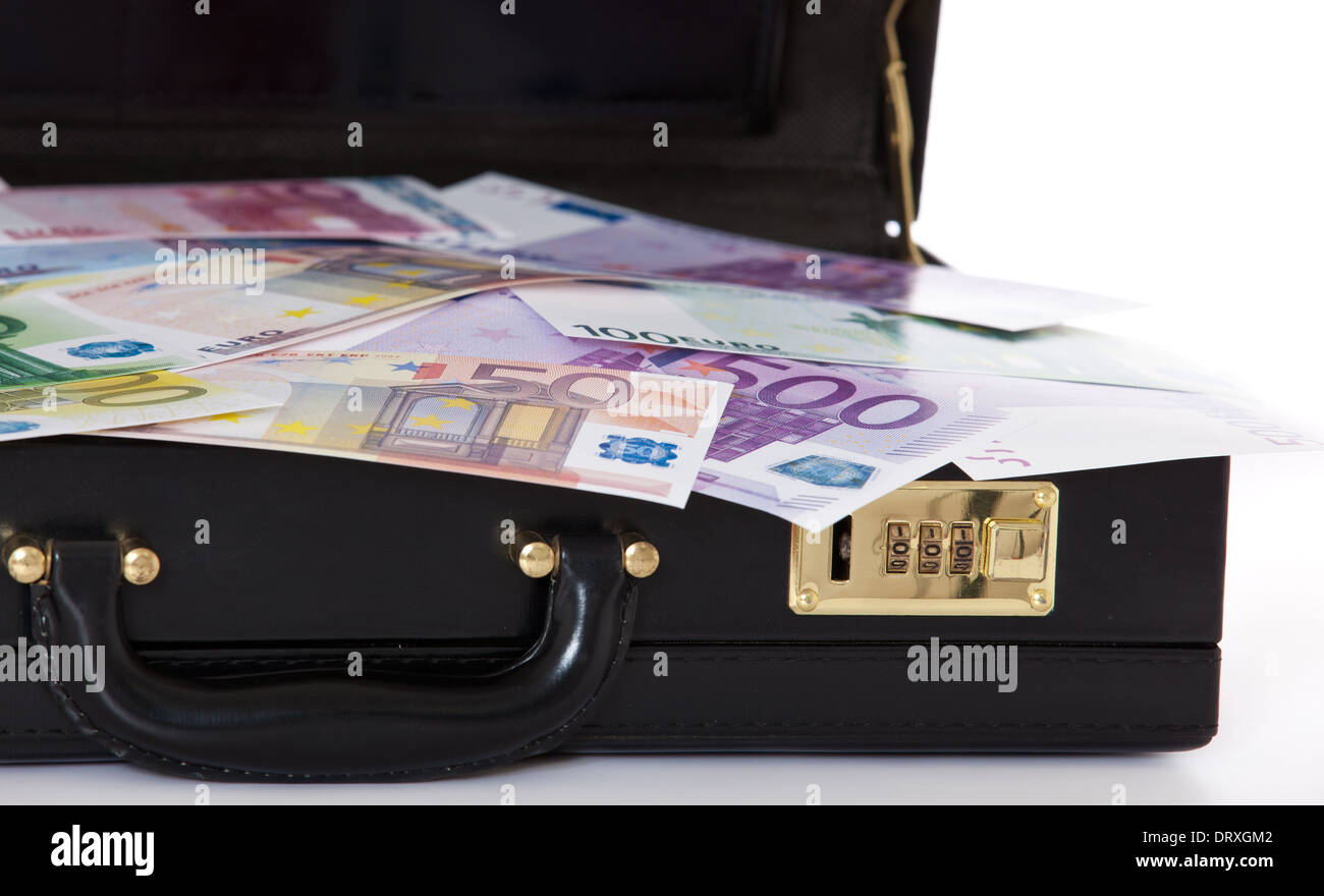 Suitcase full of euro notes. All on white background Stock Photo - Alamy