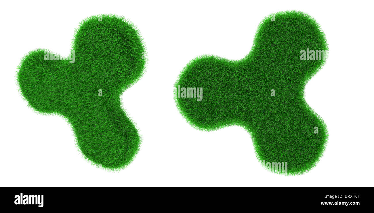 Flower shaped object covered with grass isolated on white background ...