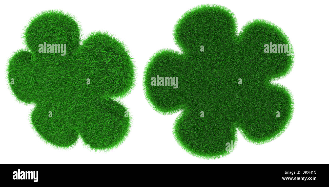 Flower shaped object covered with grass isolated on white background ...