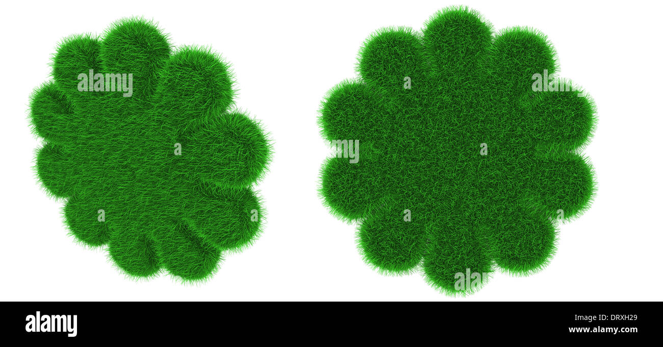 Flower shaped object covered with grass isolated on white background ...