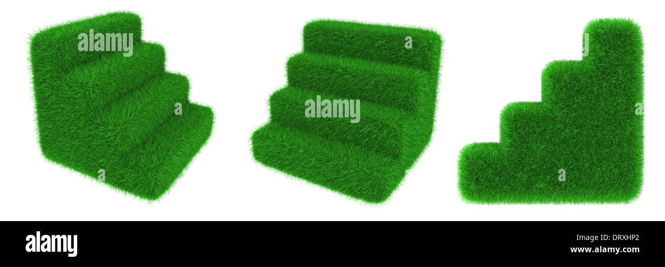 Stairs object covered with grass isolated on white background Stock ...