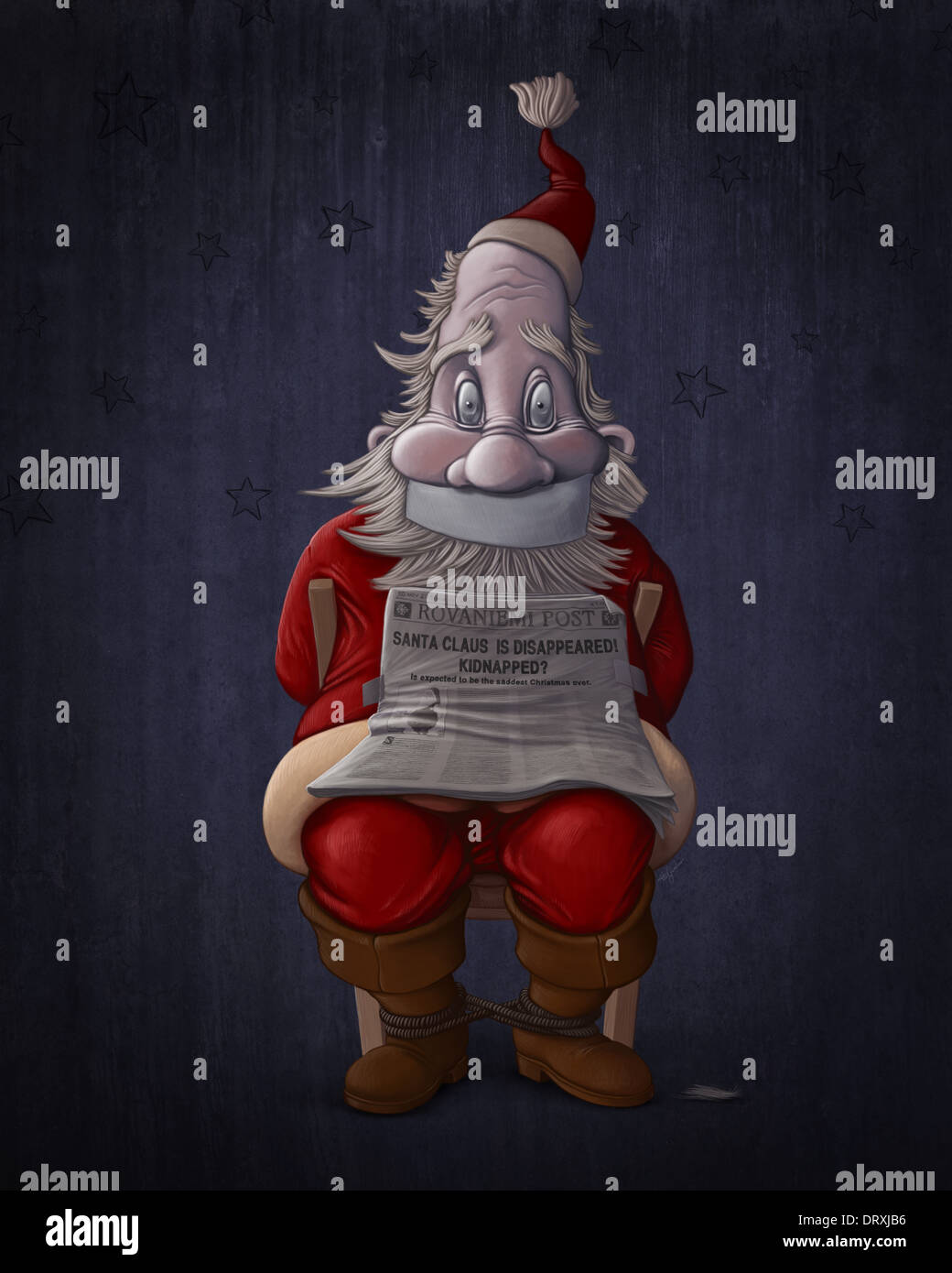kidnapped Santa Claus tied to the chair Stock Photo - Alamy