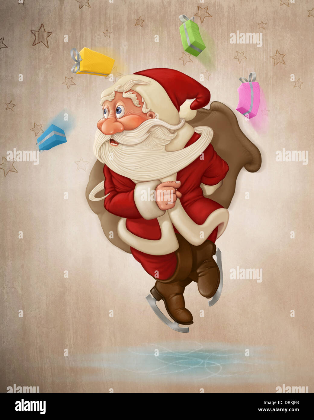Santa Claus jumping on ice with ice-skates Stock Photo - Alamy