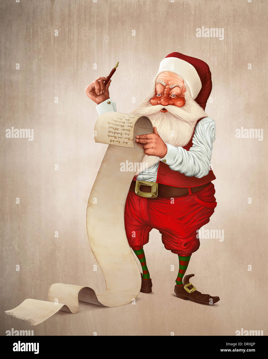 Santa Claus and the list of gifts Stock Photo - Alamy