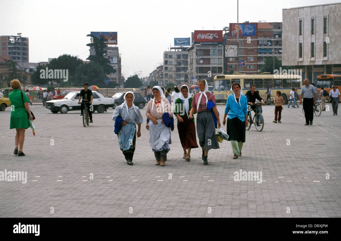 People walking across Skanderbeg Square in central Tirana, Albania ...