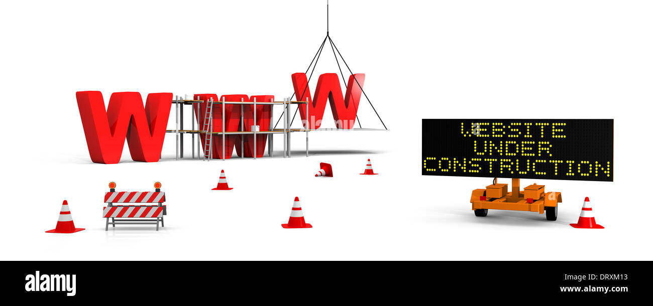 Concept of building website with letters www, signboard and barriers ...