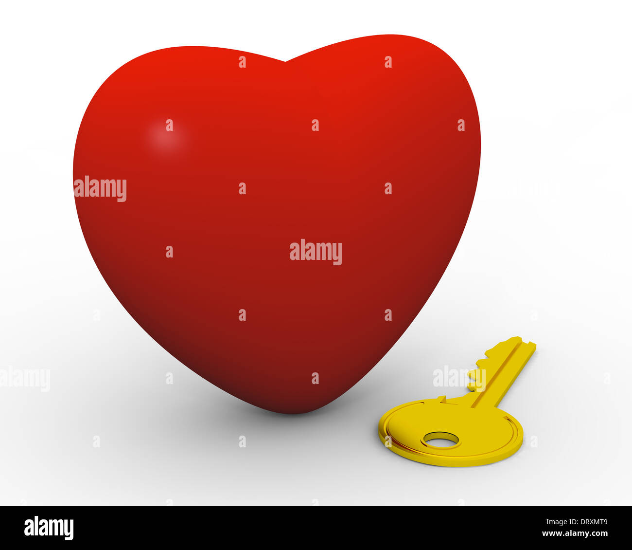 Golden key next to big red heart Stock Photo - Alamy