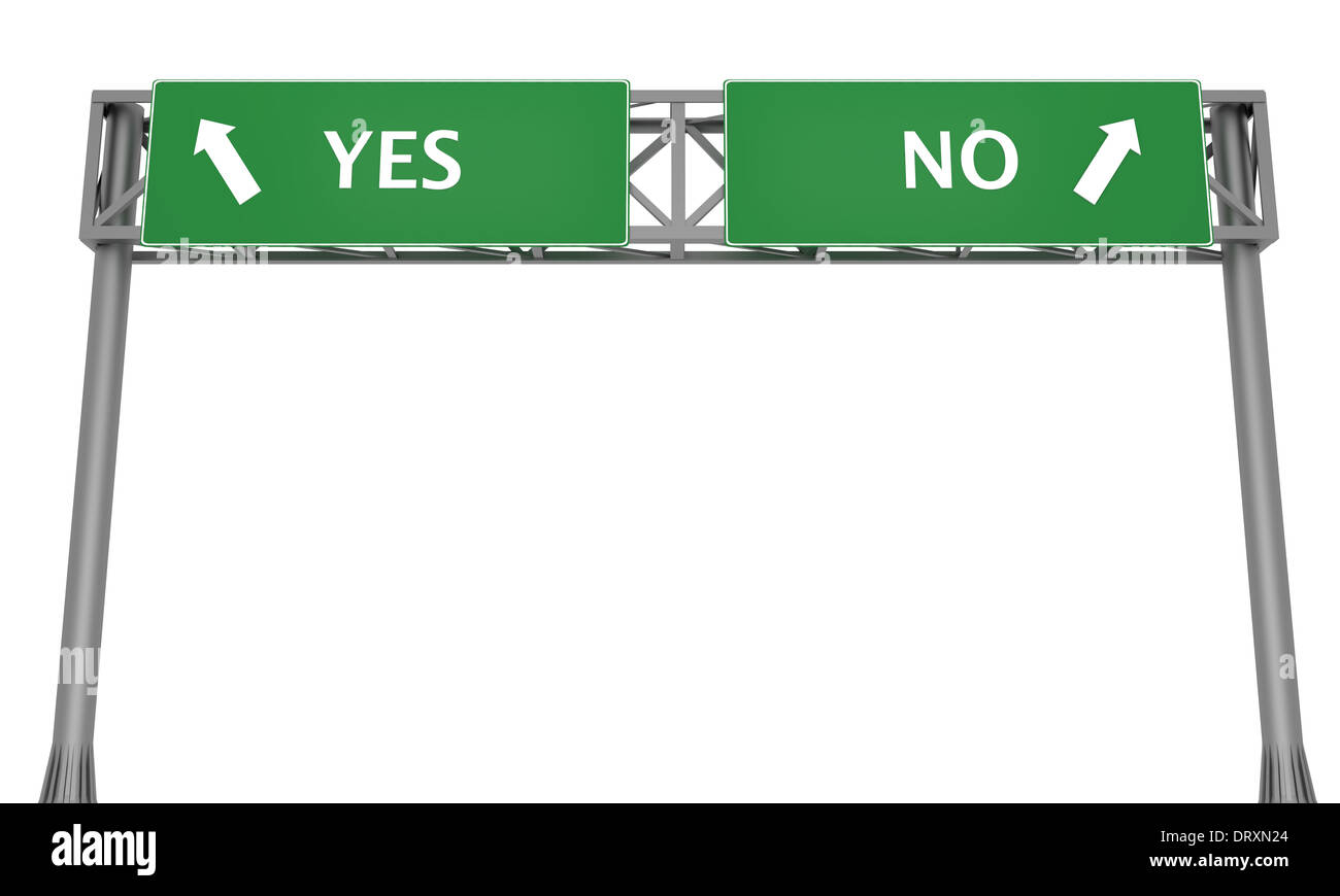 Highway signs YES and NO pointing in the opposite directions Stock ...