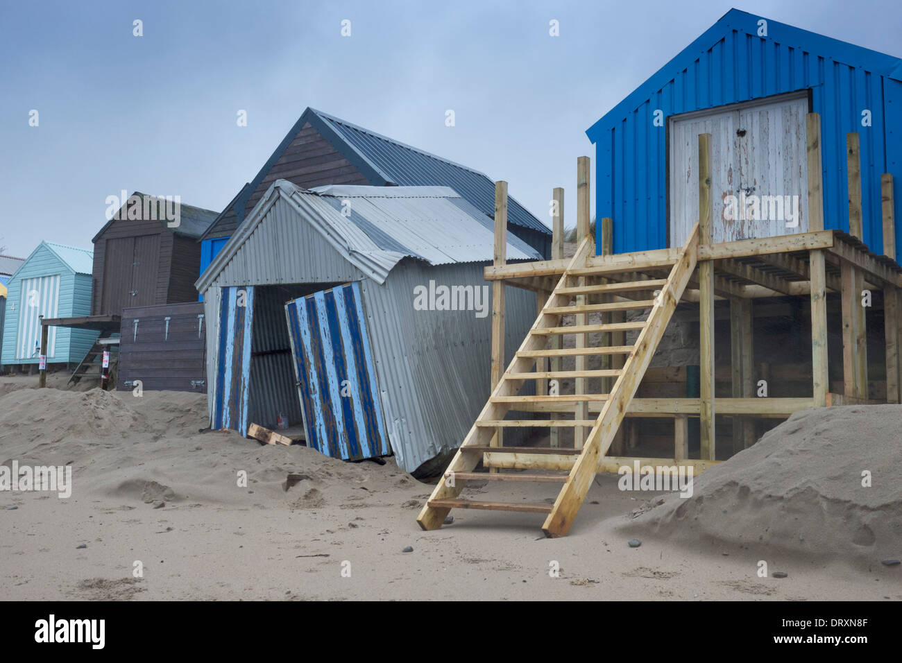 Winter storms 2014 : damaged beach huts on Abersoch Beach, north Wales ...