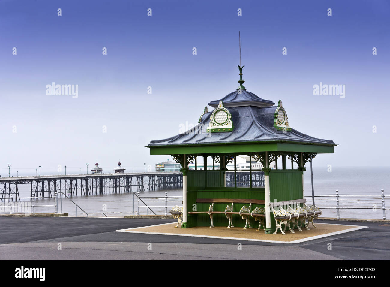 Traditional Victorian shelter on Blackpool seafront promenade, UK Stock ...