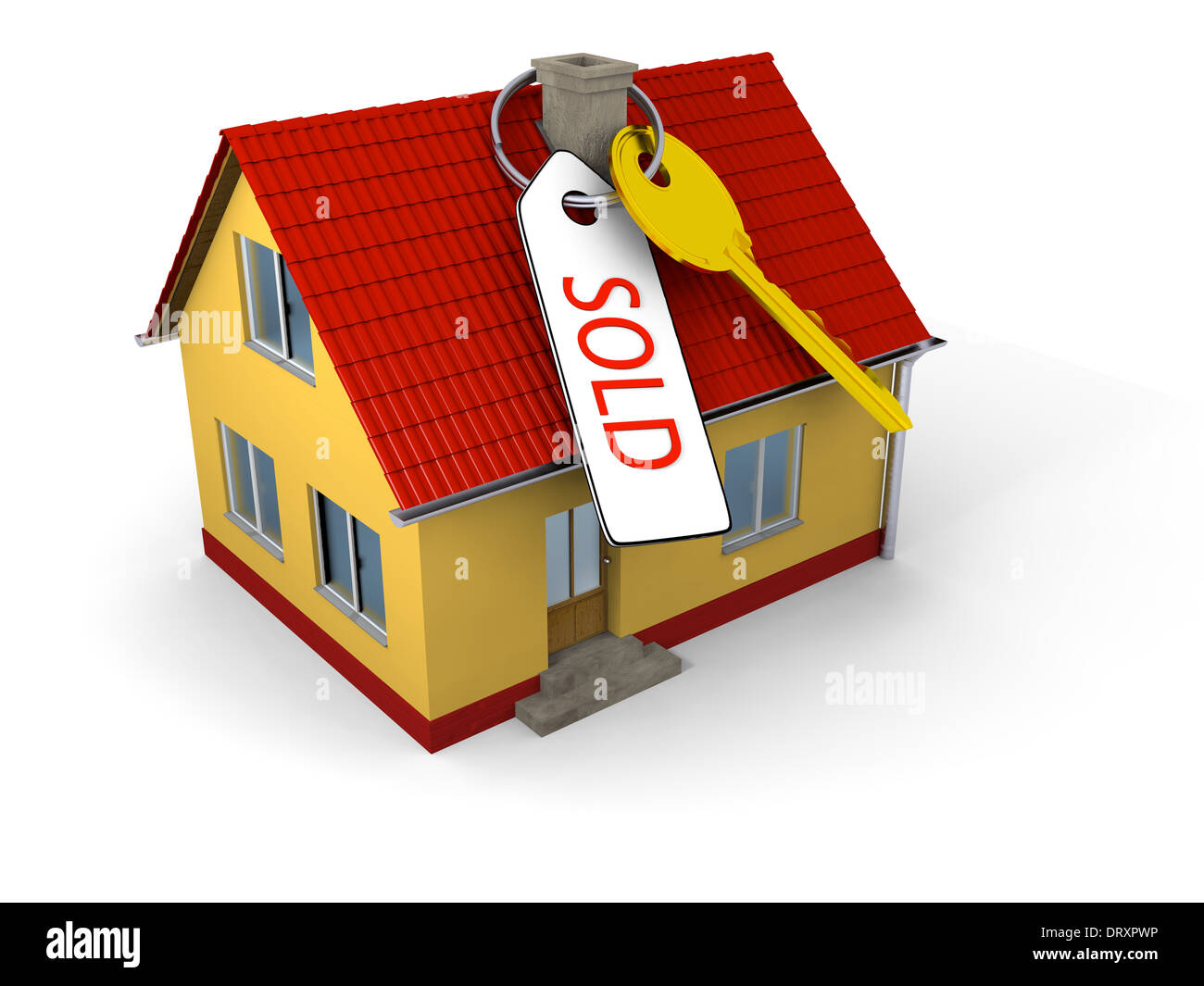 Key with tag saying "sold" on small family house Stock Photo - Alamy
