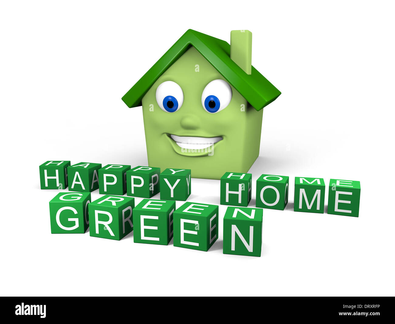 Illustration of smiling green house with sign "green home Stock Photo ...