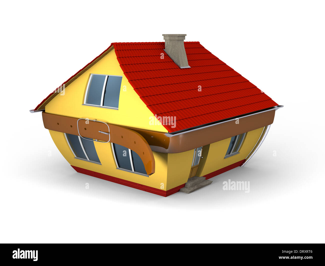 Bloated family house held together by belt Stock Photo - Alamy