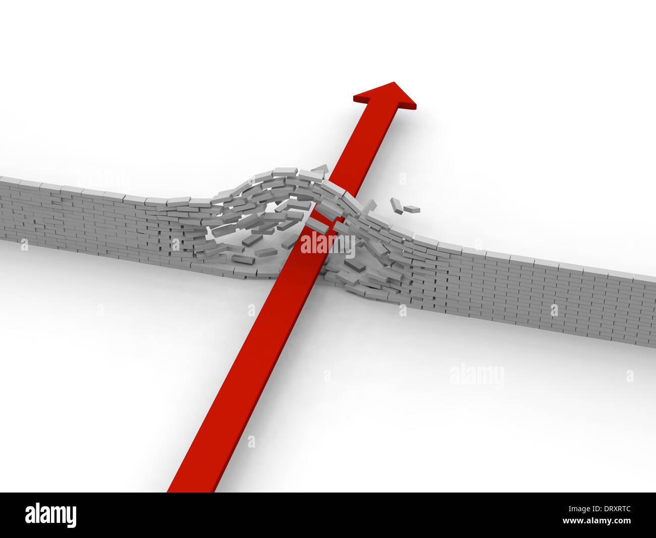 Red arrow breaking through brick wall, concept of success, breakthrough ...