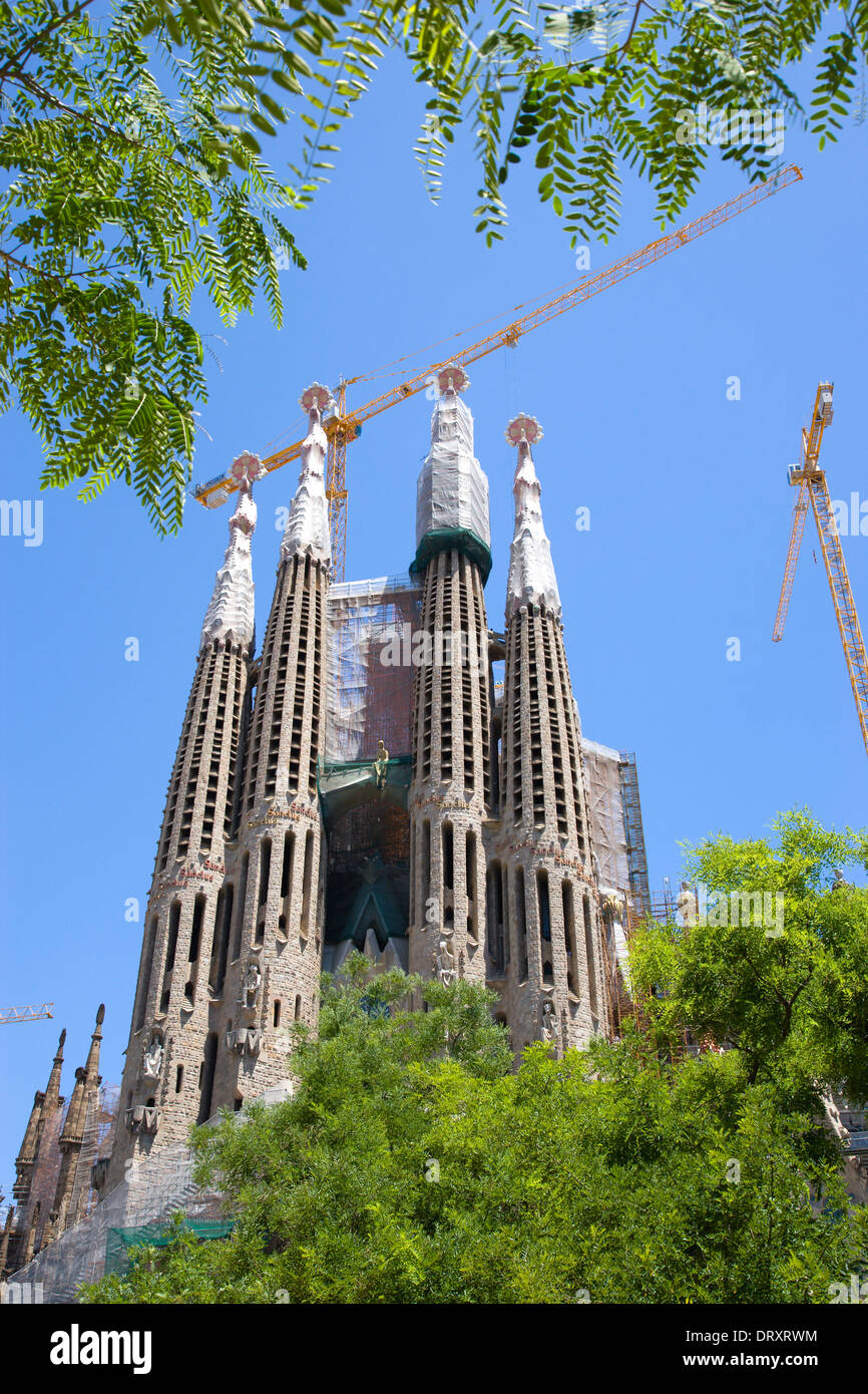 Spain, Catalonia, Barcelona, The spires of the basilica church of ...