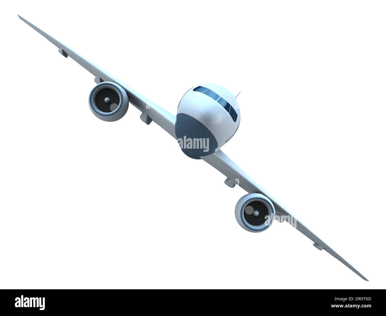 Front view of a flying passenger jet isolated on white background Stock ...