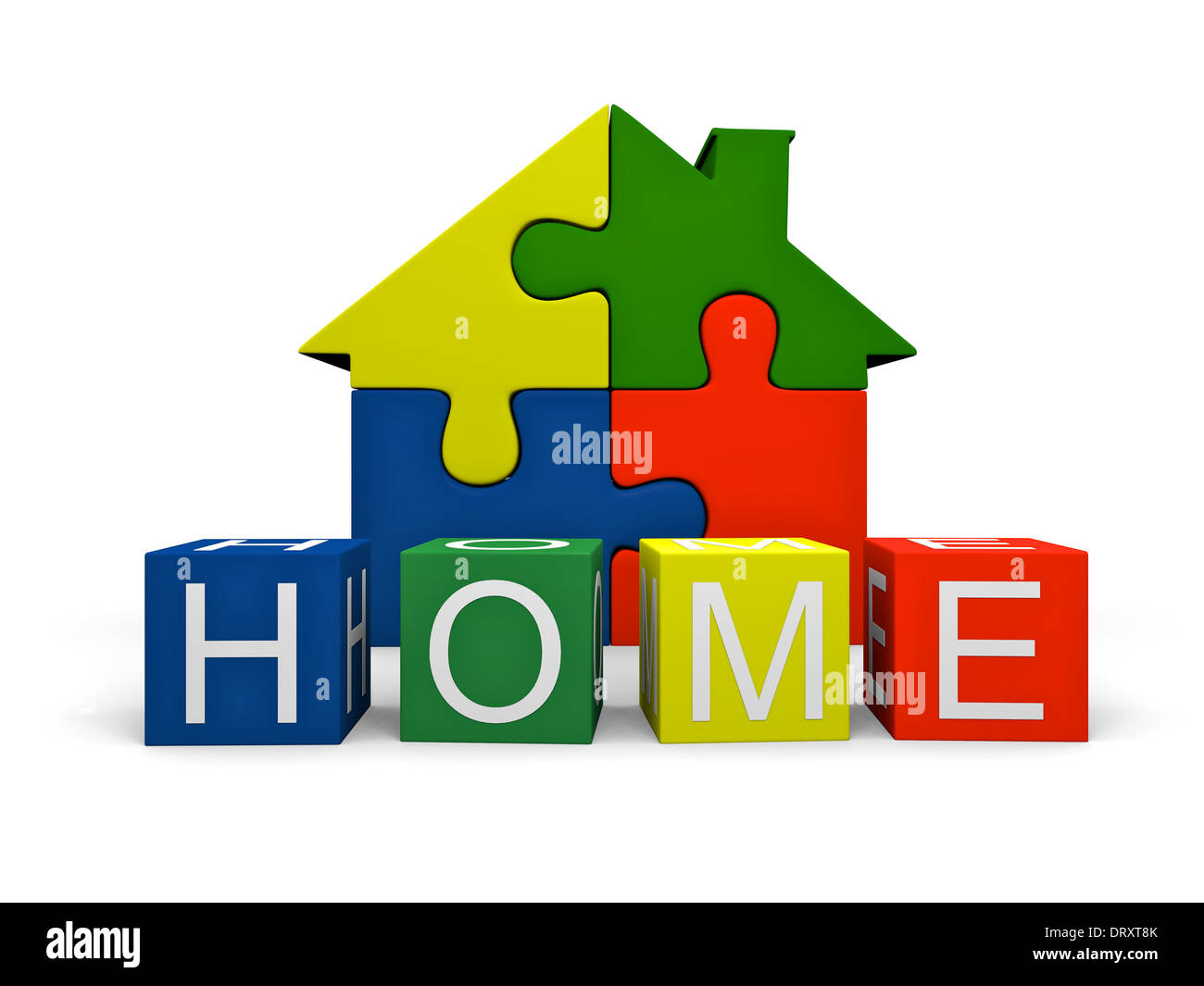 House symbol made of four colorful puzzle pieces and "home" sign Stock ...