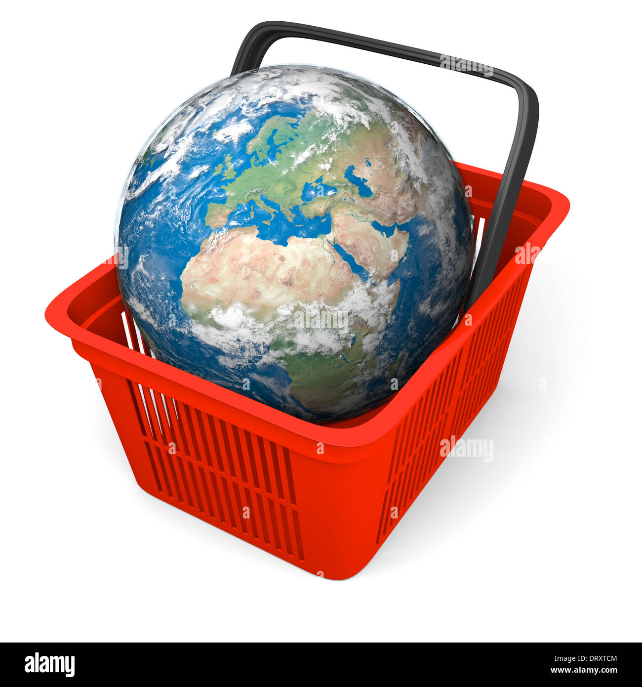 Illustration of Earth in red plastic shopping basket. Texture of the ...