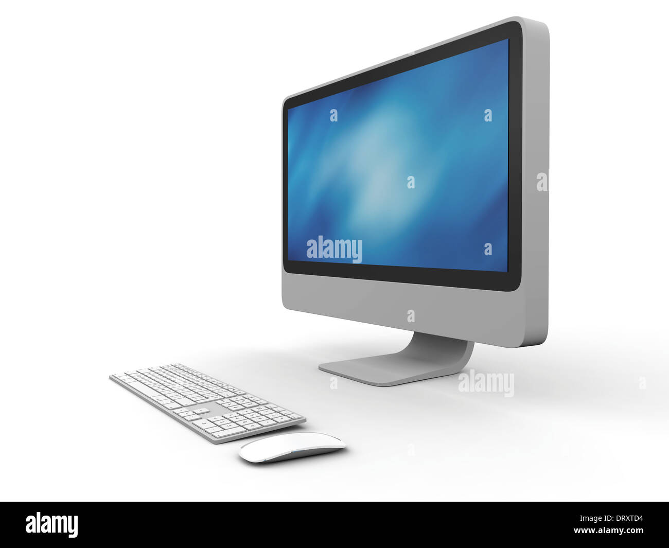 3D illustration of modern desktop computer with wireless keyboard and ...