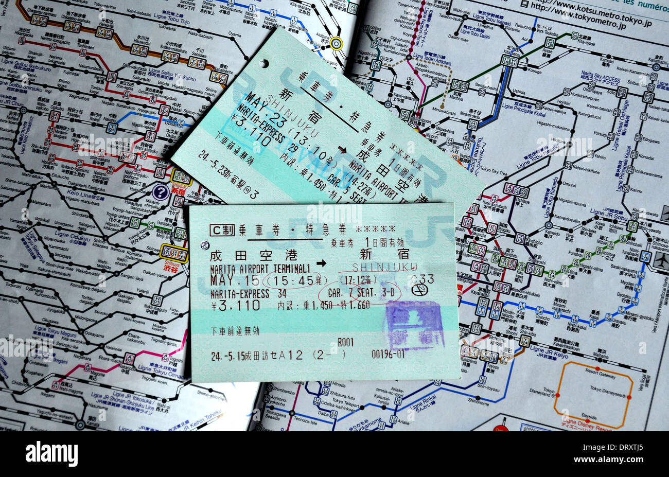 train ticket on the JR train network map Stock Photo - Alamy