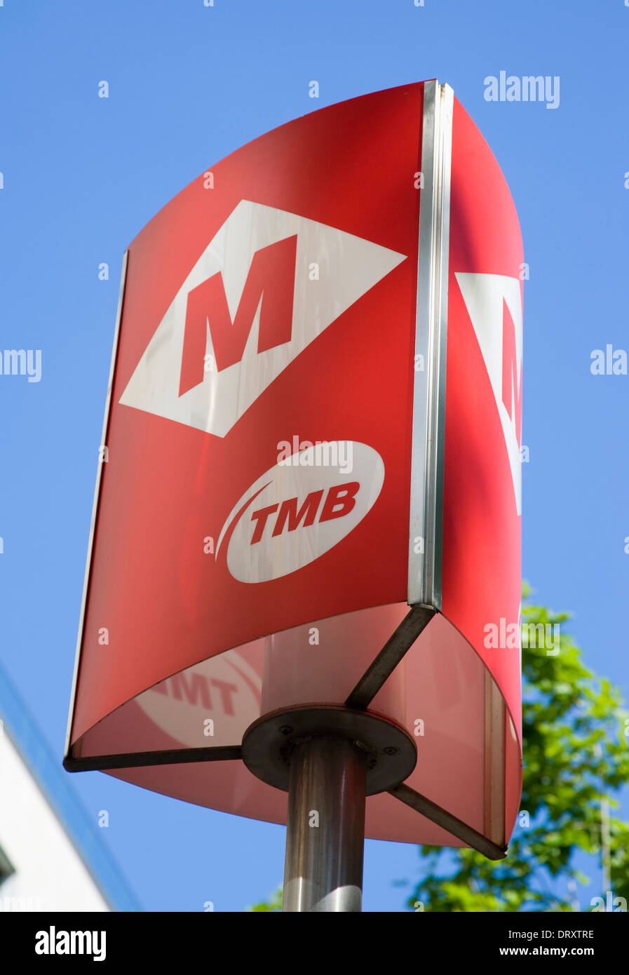 Spain, Catalonia, Barcelona, Red Metro sign against a blue sky Stock ...