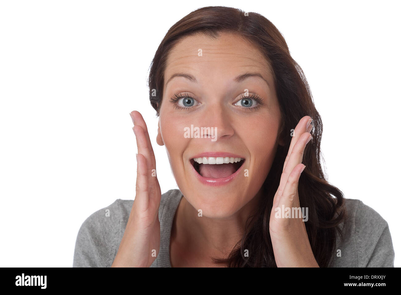 Surprised young happy woman Stock Photo - Alamy