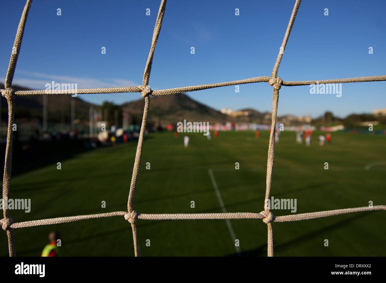 Goal posts nets generic Stock Photo - Alamy