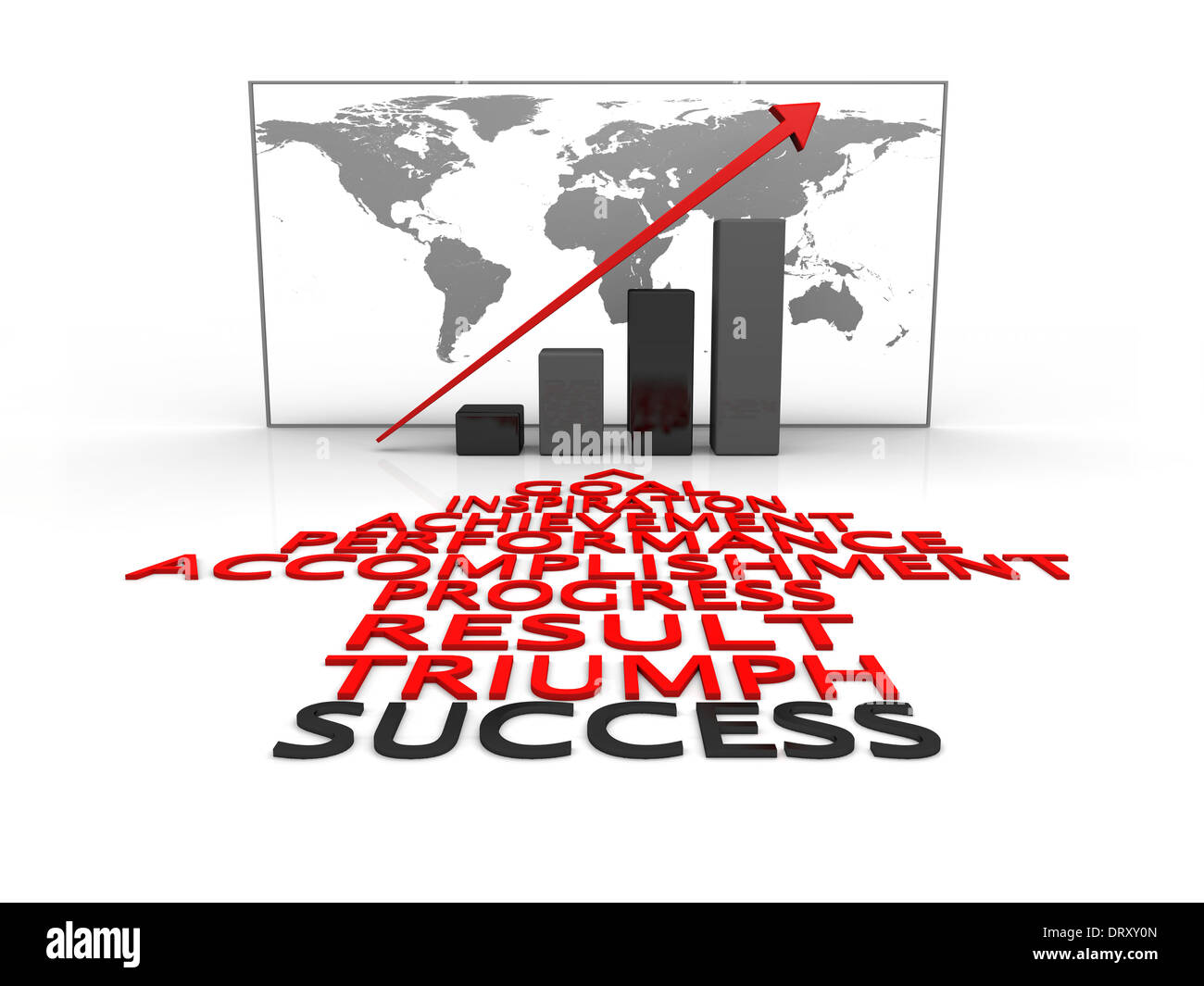 3D illustration of global success concept with linear trend line and ...