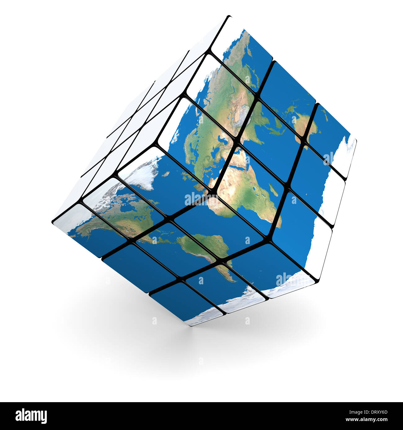 Cube wrapped in planet Earth texture isolated on white background ...