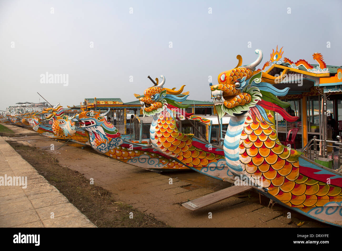 Dragon Tour Boats on the Riverside Hue Vietnam Stock Photo - Alamy