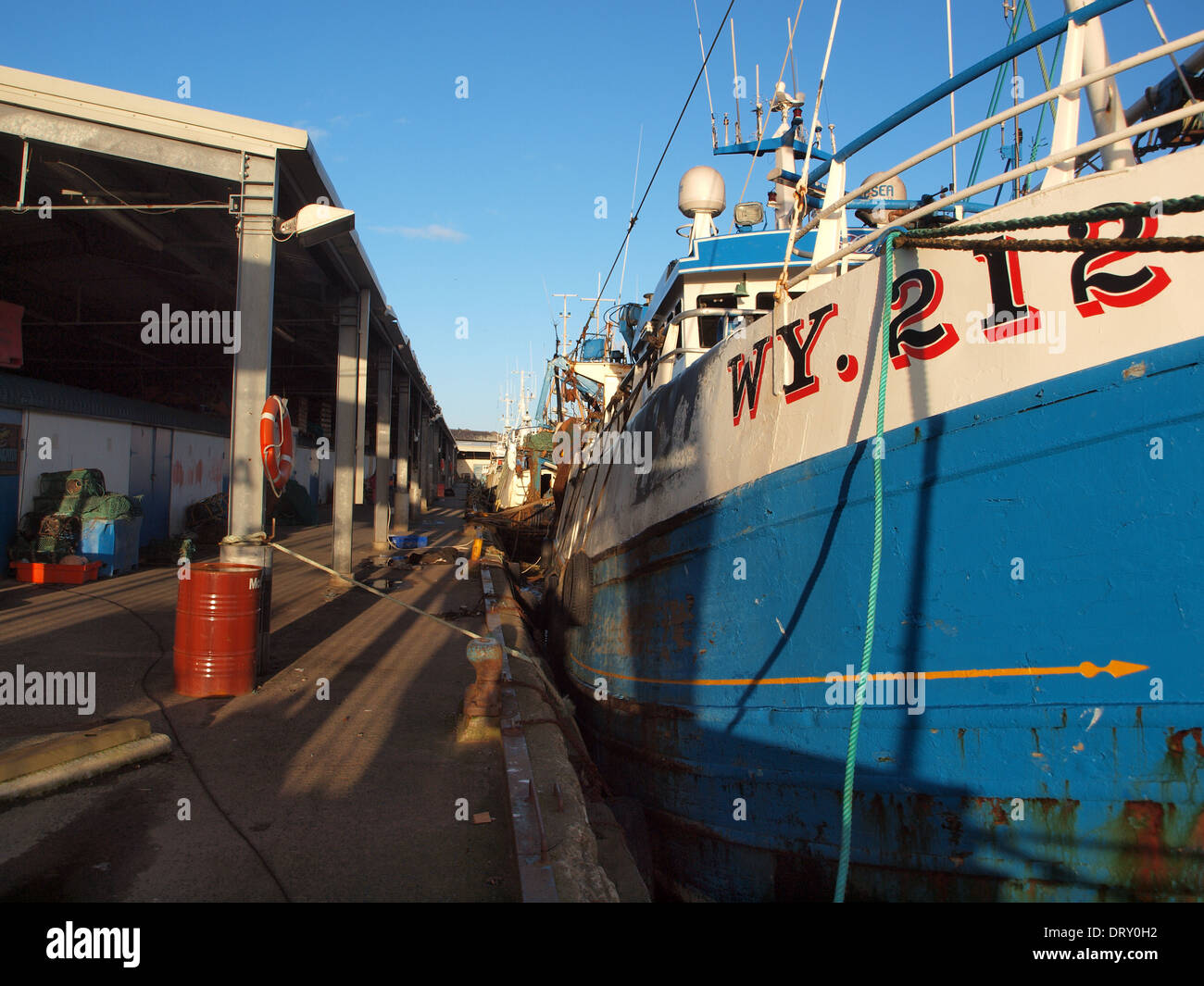 An assemblage of U.K. fisheries inshore fishing trawlers moored at ...