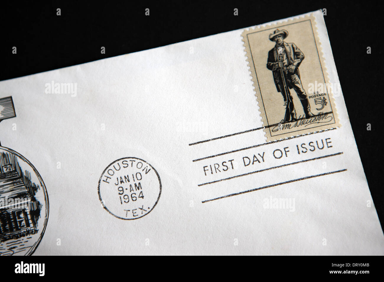 First Day issue of a Sam Houston stamp on an envelope dated January 10 ...