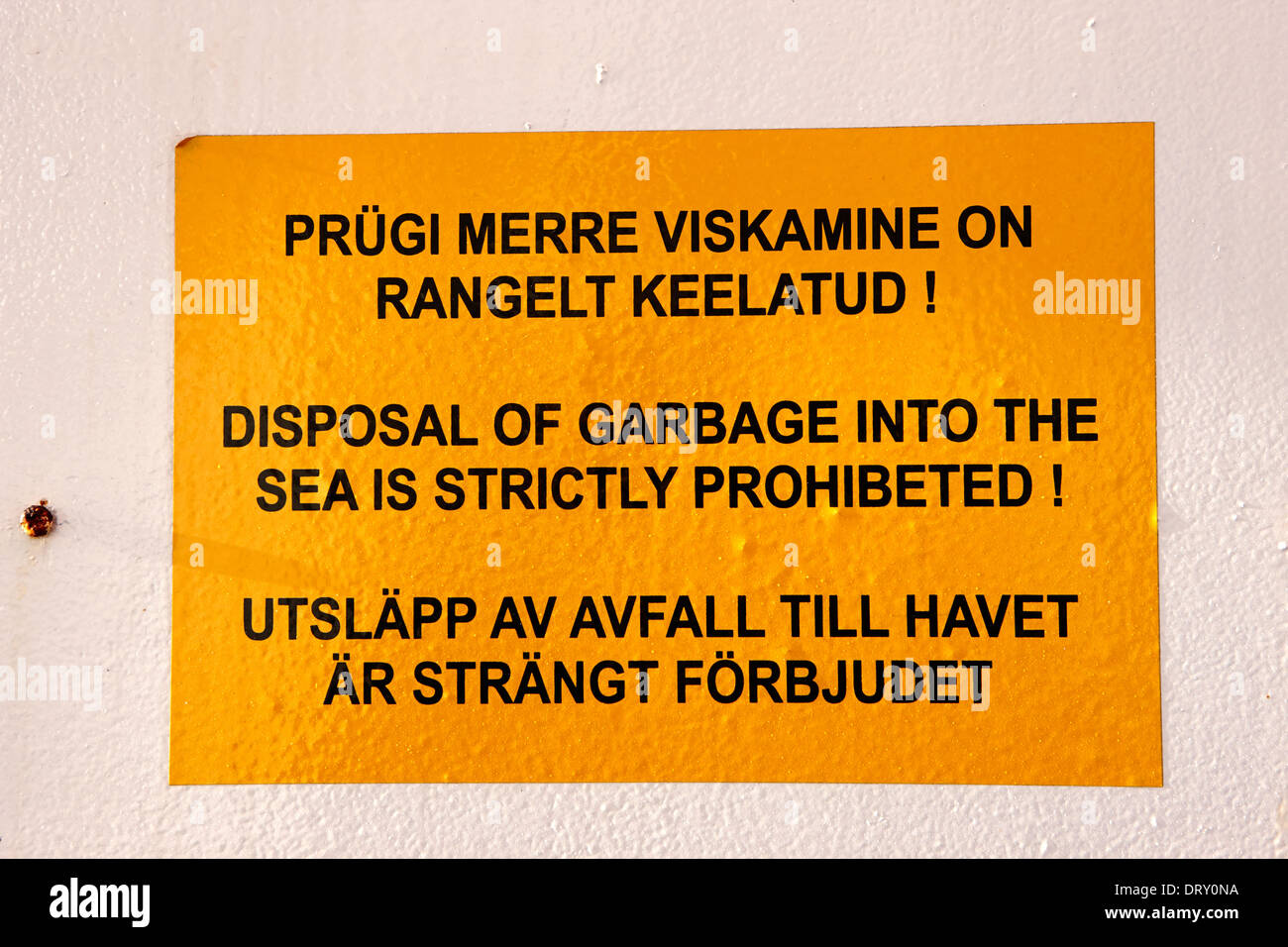 multi lingual disposal of garbage at sea is strictly prohibited Stock ...