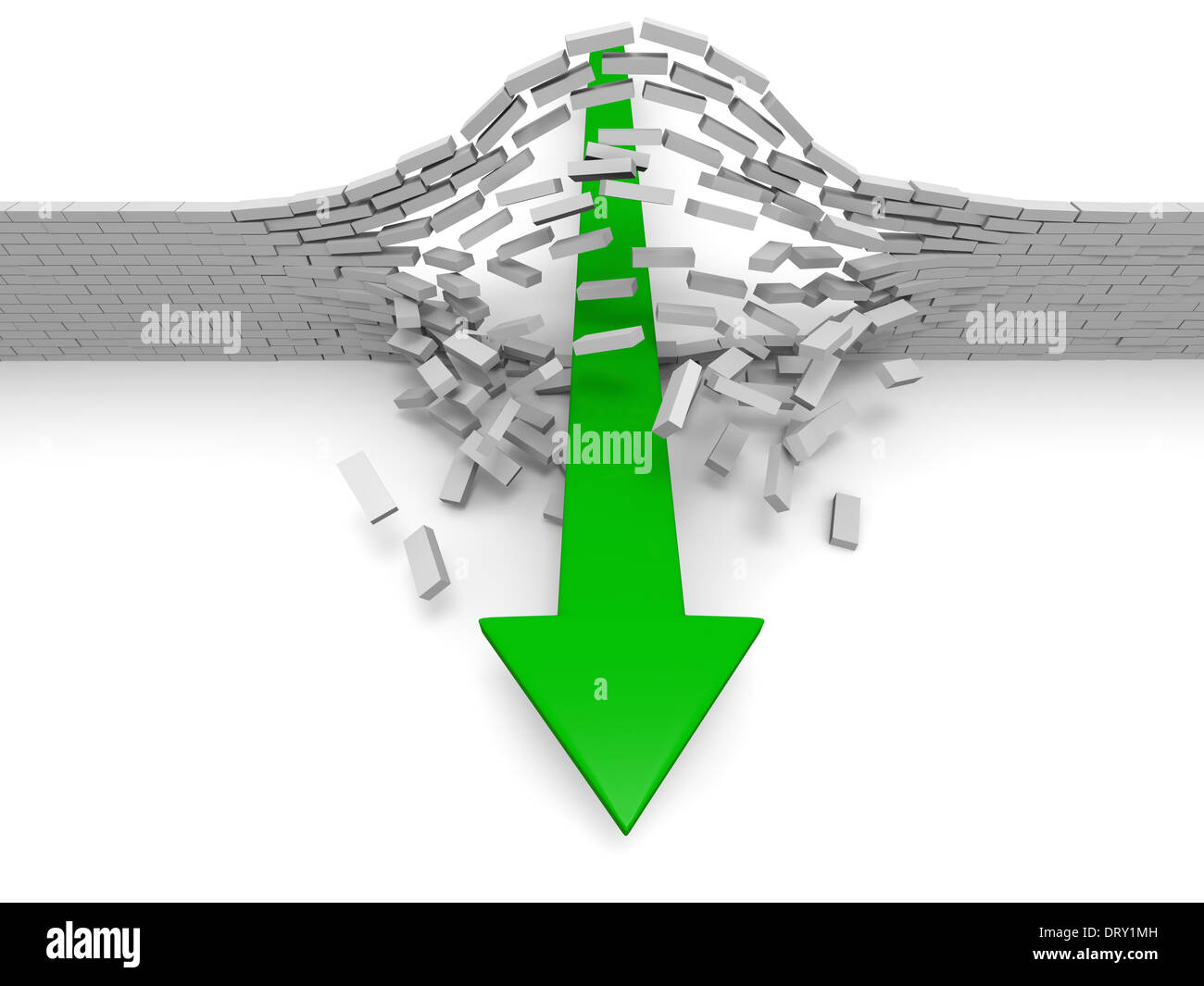 Illustration of green arrow breaking through brick wall, concept of ...