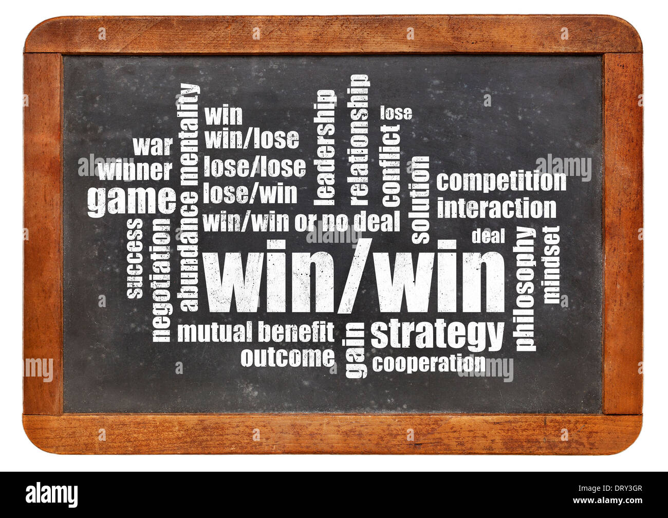 win-win strategy word cloud on a vintage slate blackboard isolated on ...