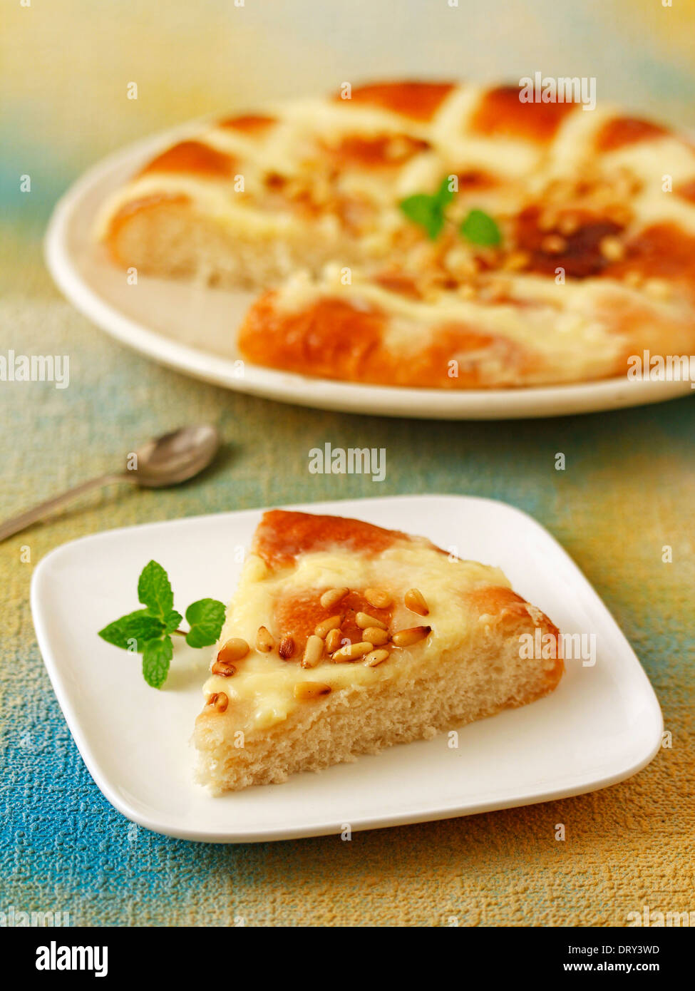 "Coca" with custard. Typical Spanish food. Recipe available Stock Photo ...