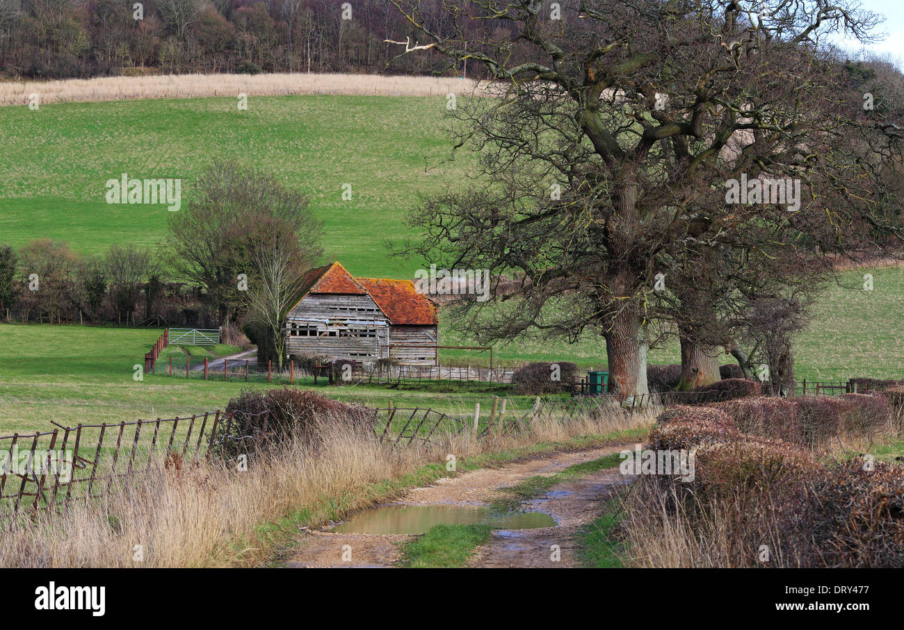 An English Rural Landscape with track between fields in the Chiltern ...