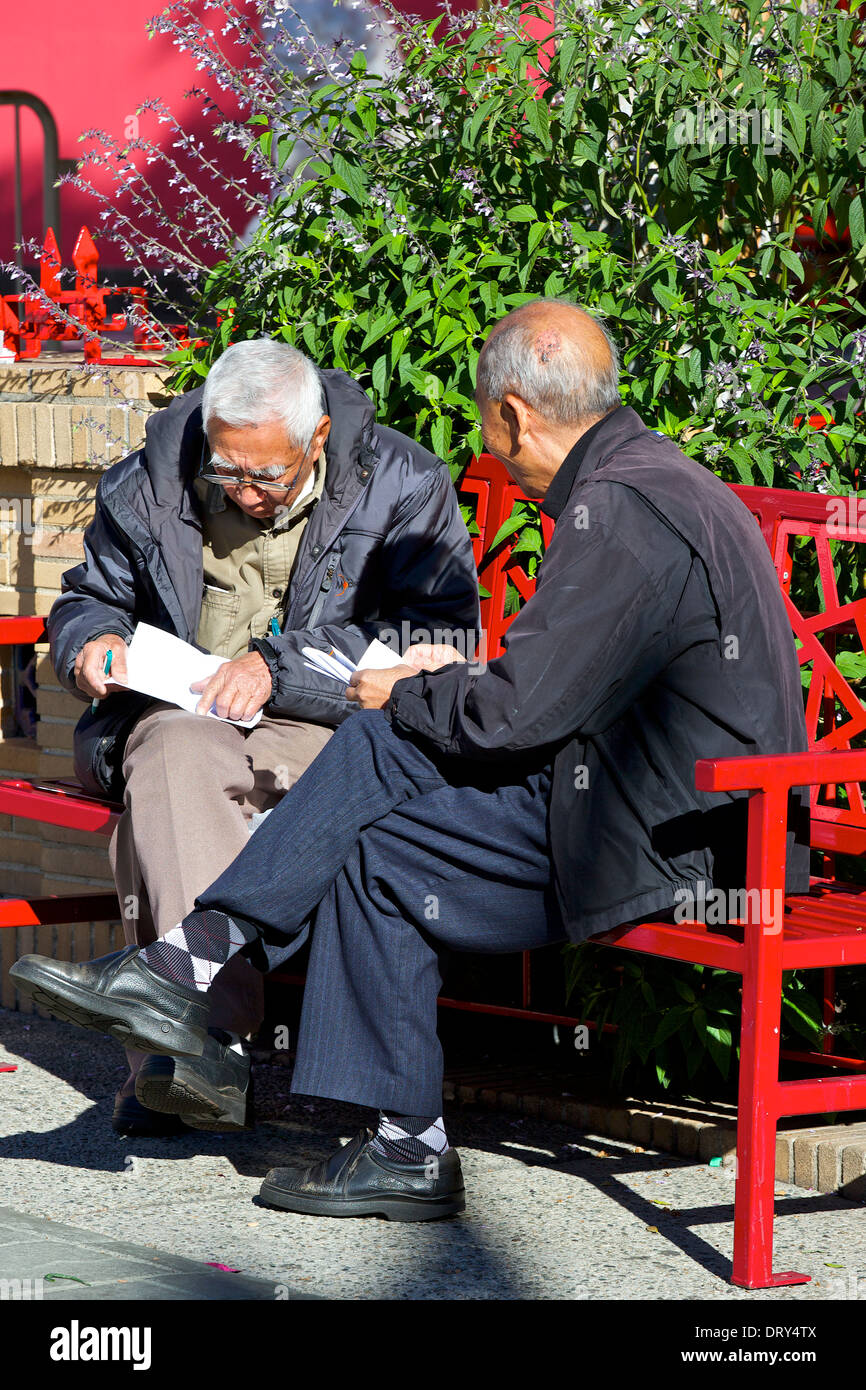 Two old Chinese Men in the Old Chinatown Central Plaza, Los Angeles ...