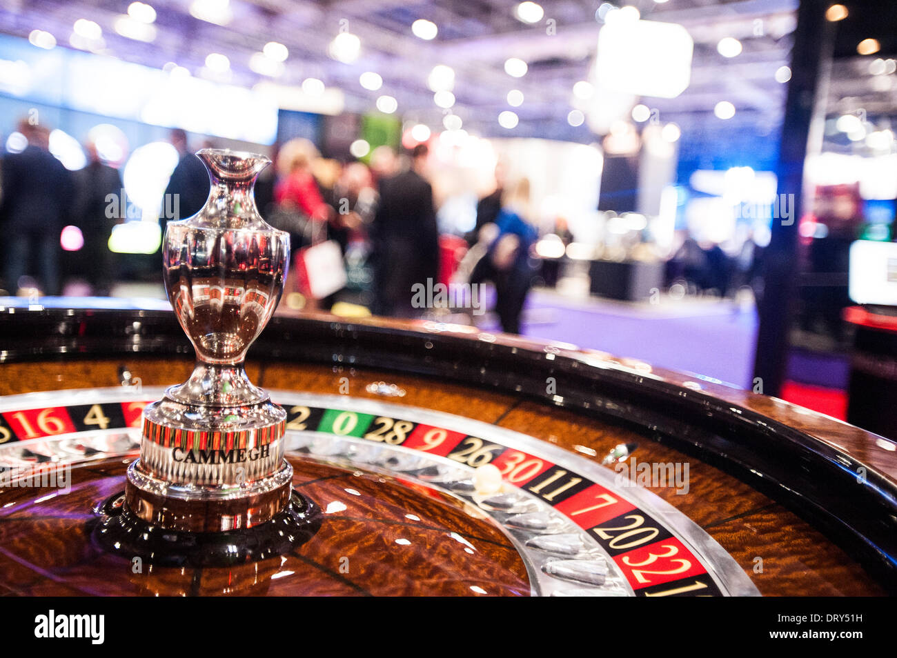 London, UK - 4 February 2014: a Cammegh roulette wheel at the ICE ...