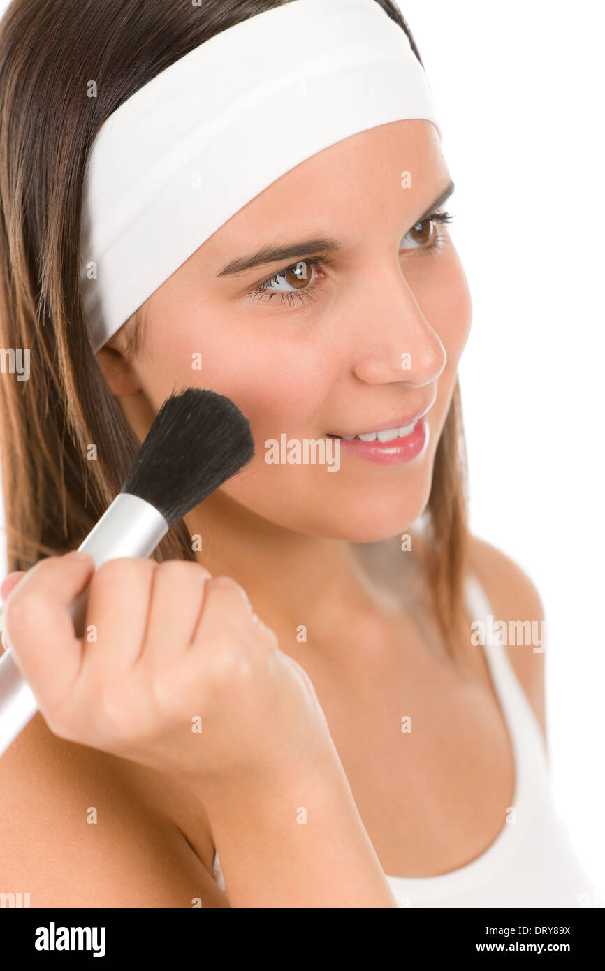 Make-up skin care - woman apply powder Stock Photo - Alamy