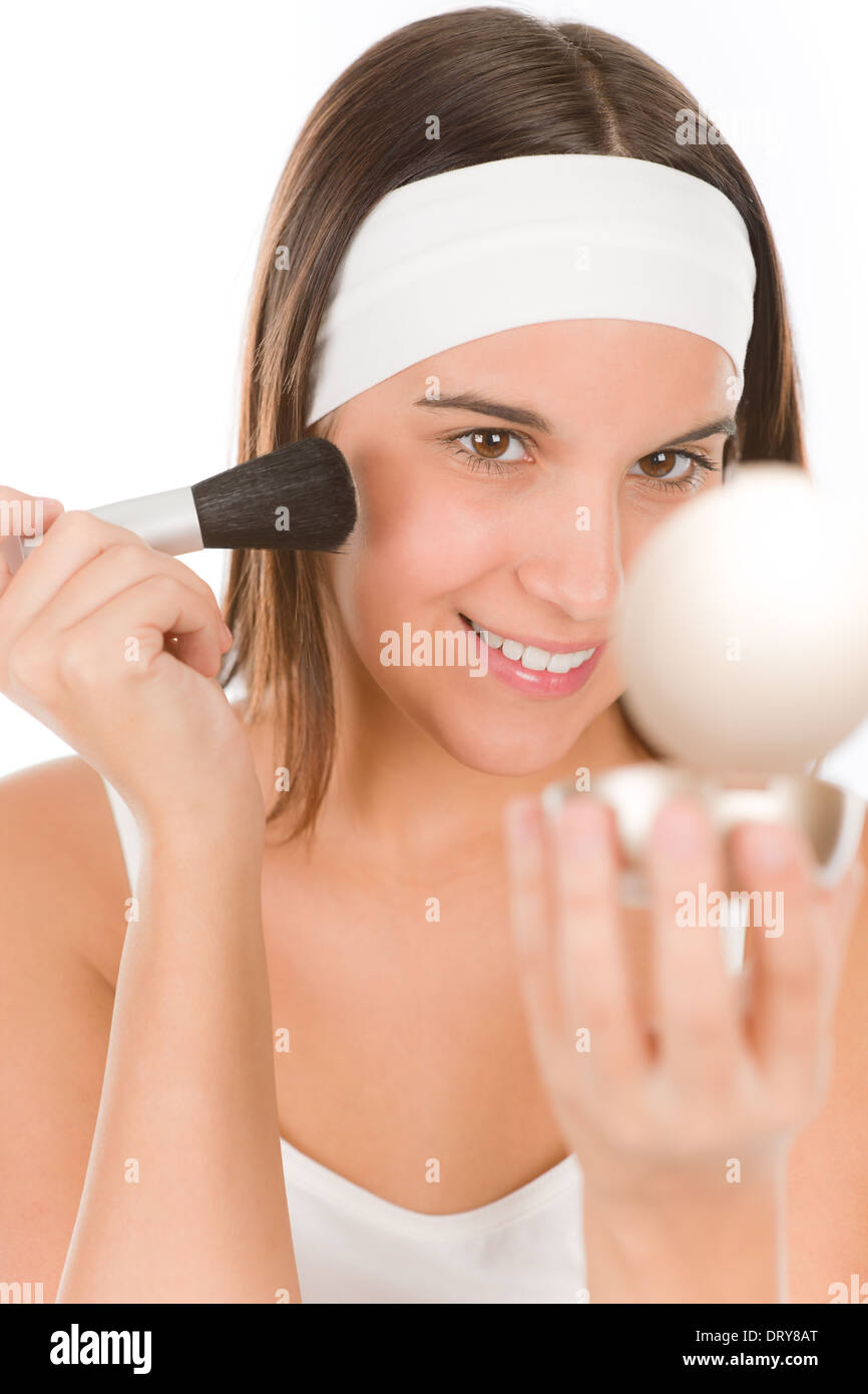 Make-up skin care - woman apply powder Stock Photo - Alamy