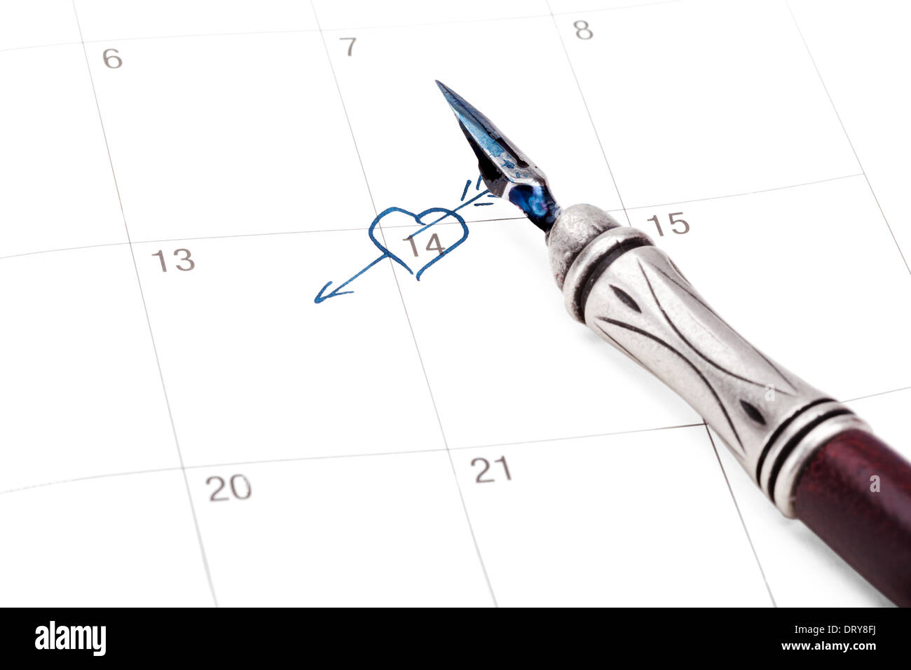 Calendar with Saint Valentine's date marked out with ink pen Stock ...