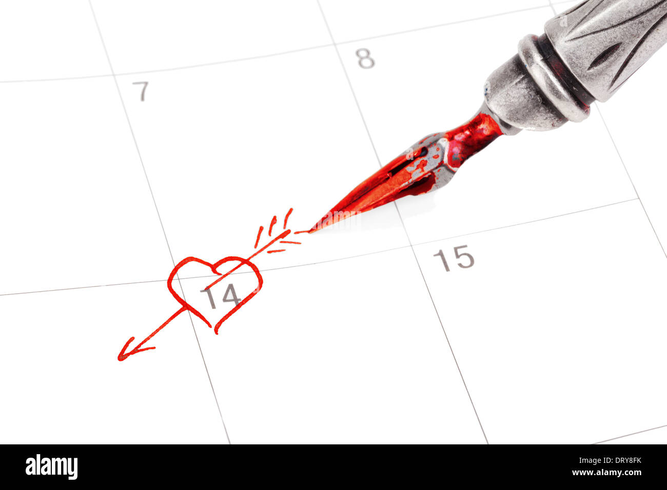 Calendar with Saint Valentine's date marked out with ink pen Stock ...