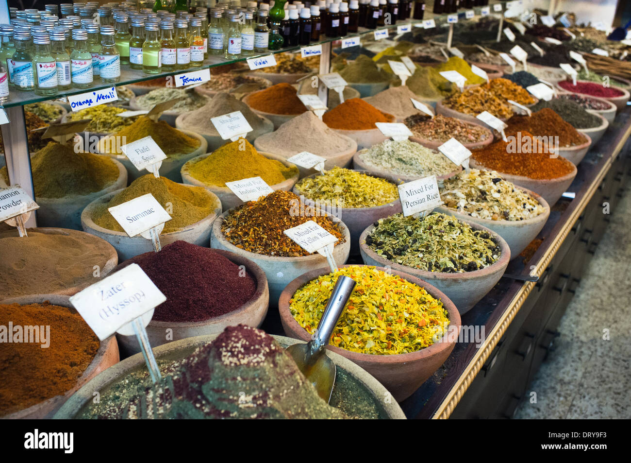 Spices nuts and other food for sale at a market in the old city ...