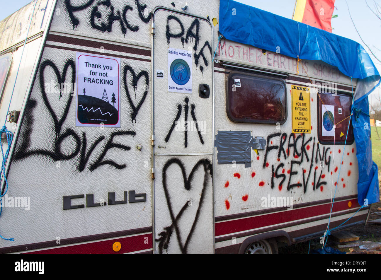Defaced Trailer caravan home at Manchester, Barton Moss, UK. 4th ...