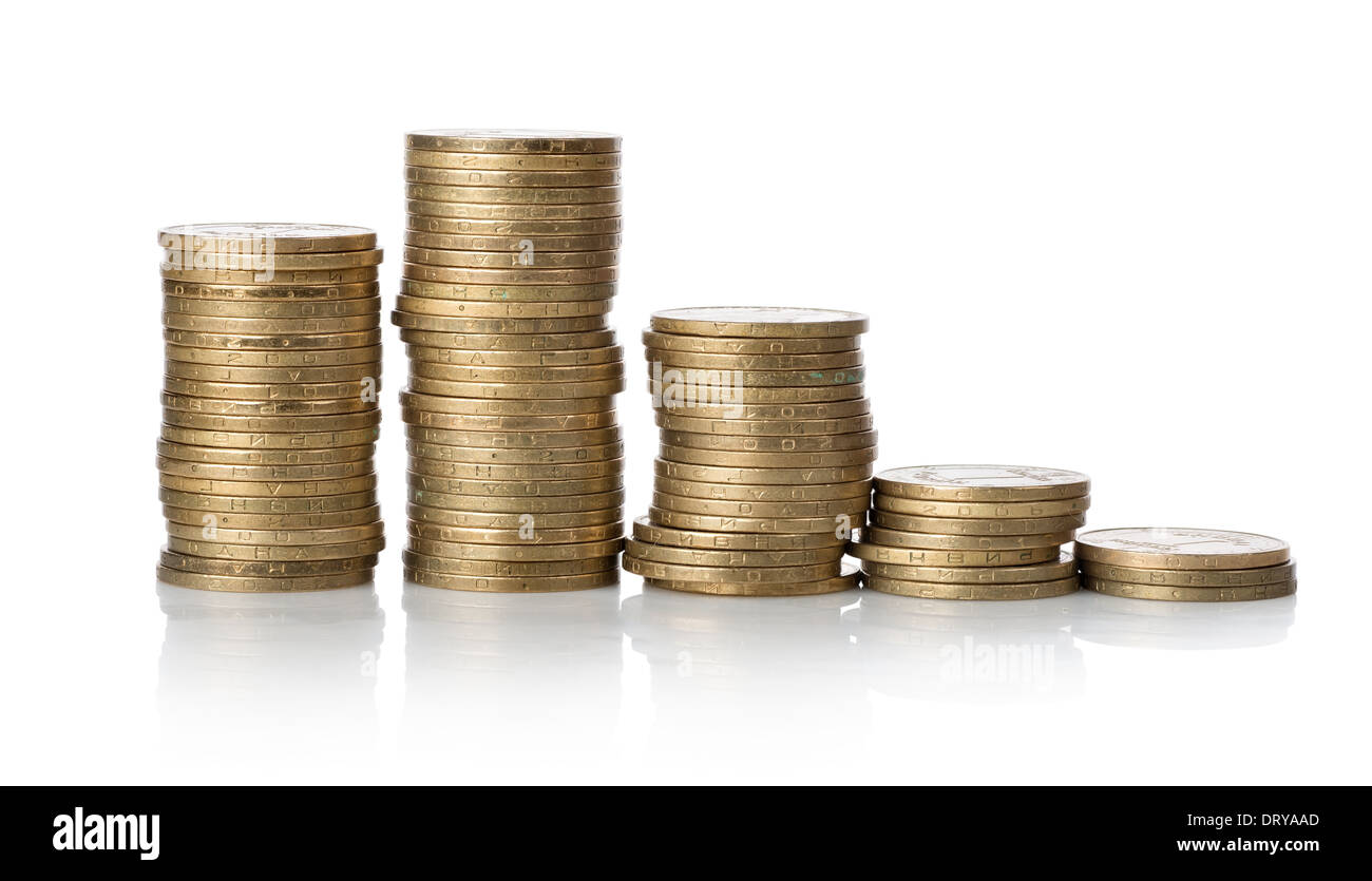 Stack of coins isolated on a white background Stock Photo - Alamy