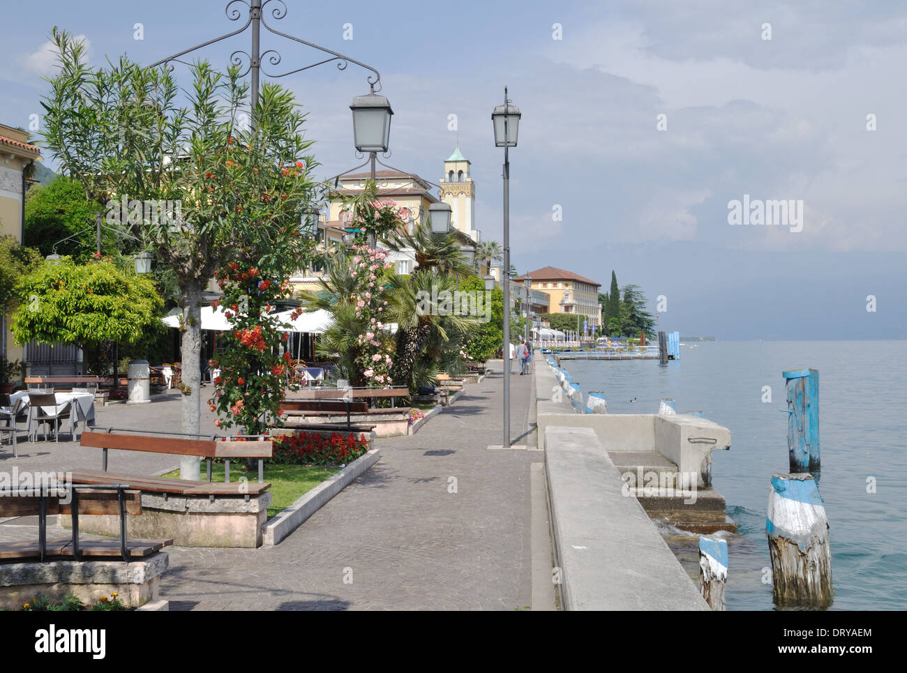 The lakeside promenade at Gardone Riviera, on Lake Garda Stock Photo ...